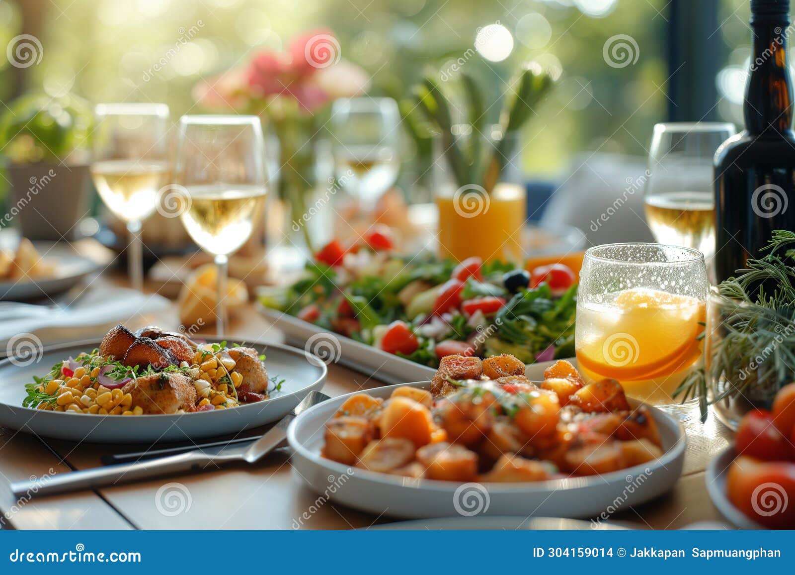 Table Full of Food for Dinner - Out Door Dinner Concept Stock ...
