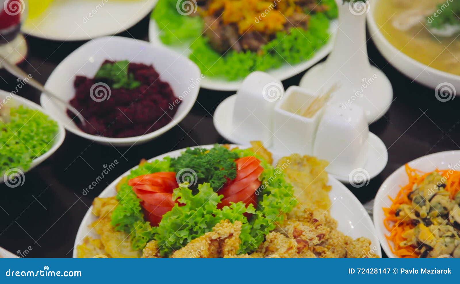 Table Full of Food. Served Tables in Restaurant. Stock Video - Video of ...