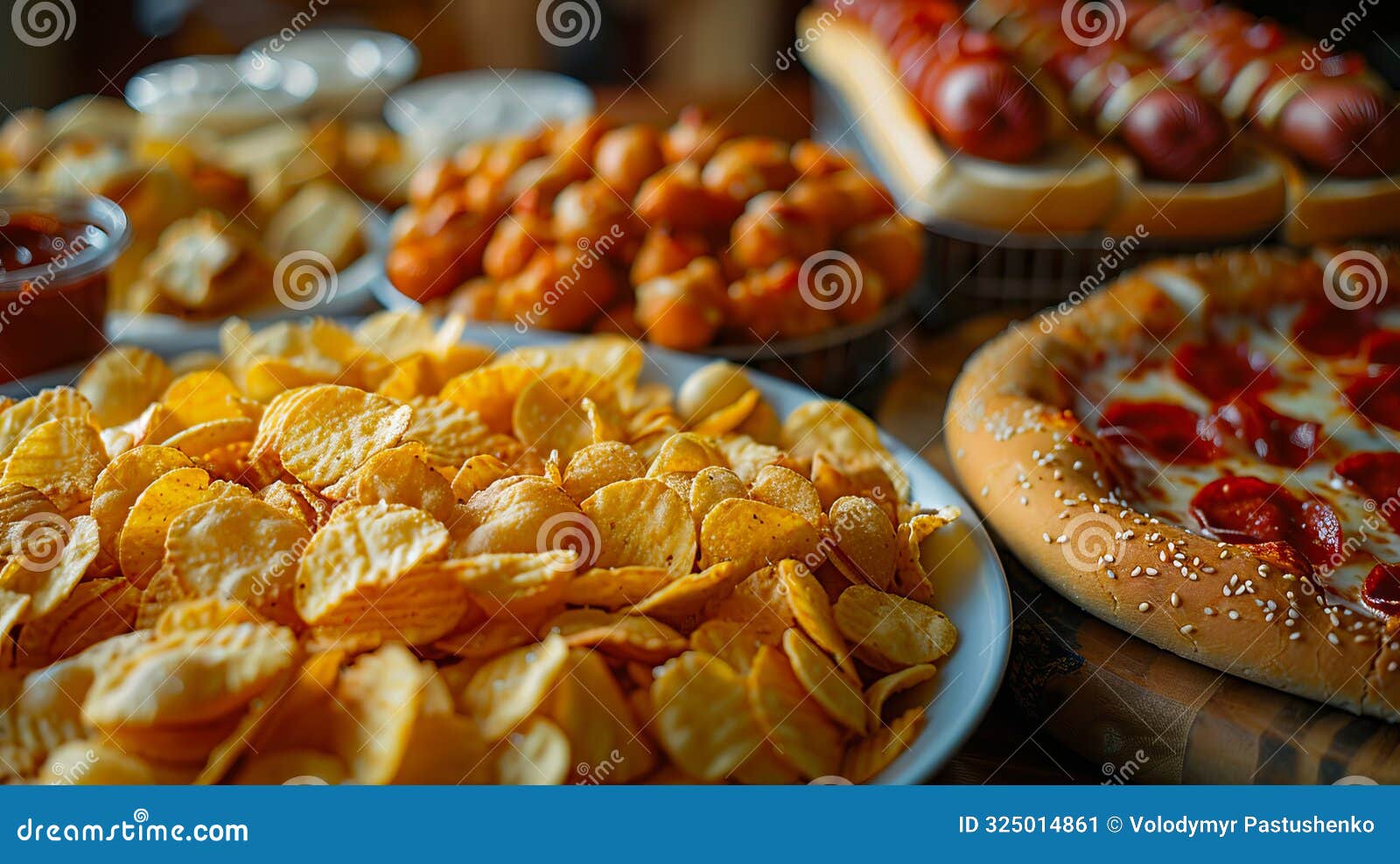A Table Full of Food and Snacks Stock Image - Image of pepperoni ...