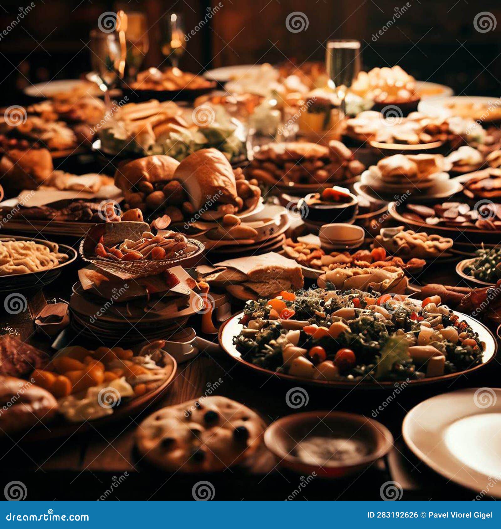 Table full of food stock illustration. Illustration of brekky - 283192626