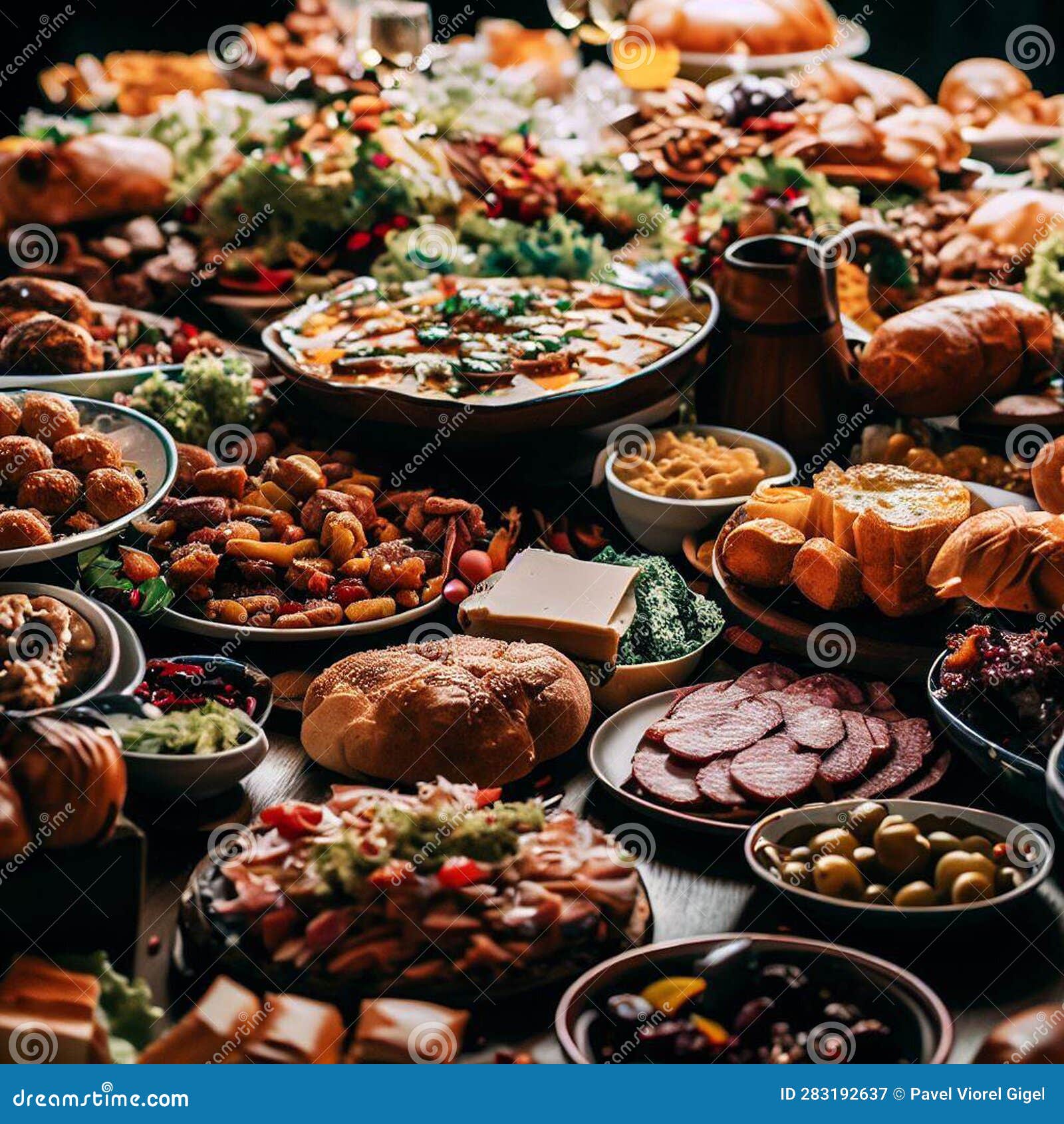 Table full of food stock illustration. Illustration of food - 283192637