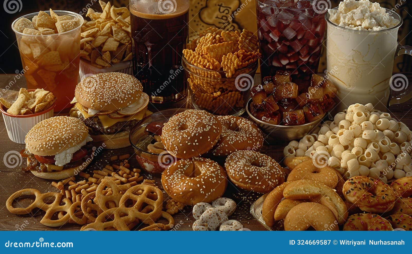 A Table Full of Junk Food stock illustration. Illustration of snacks ...