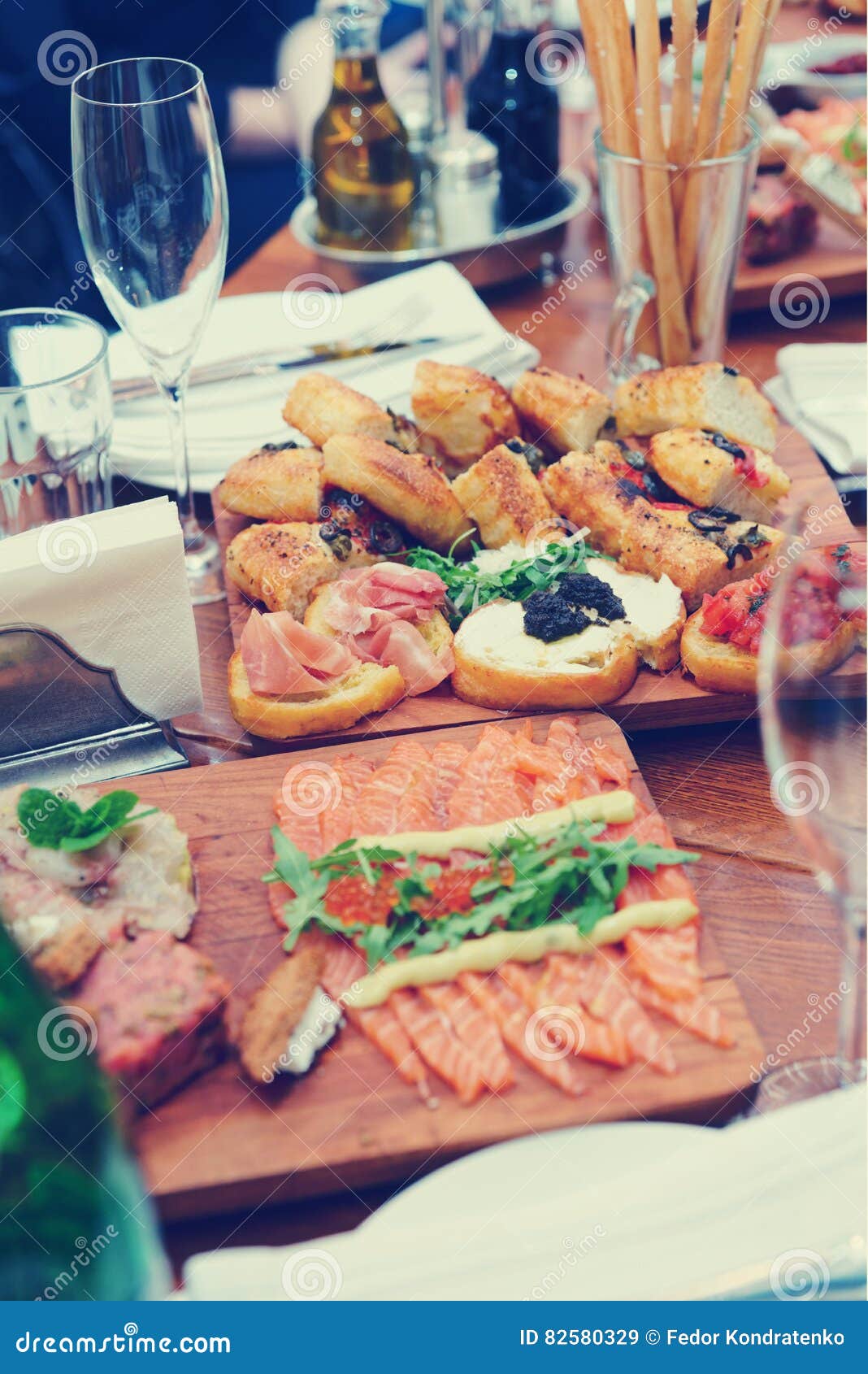 Table Full of Starters, Toned Stock Image - Image of filter, cuisine ...