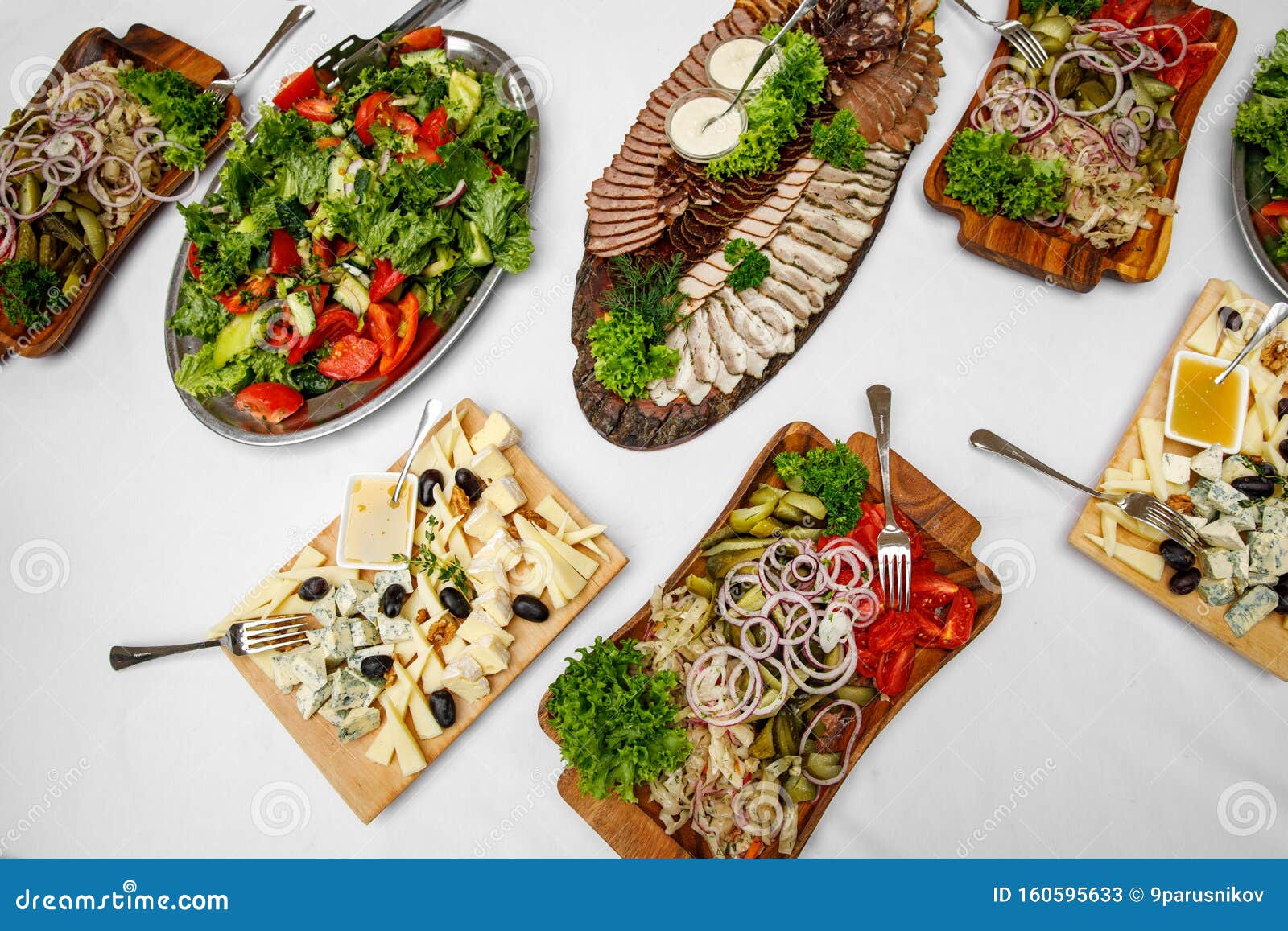 Table Full of Tasty Snacks, Meat, Cheese and Vegetable Plate Stock ...