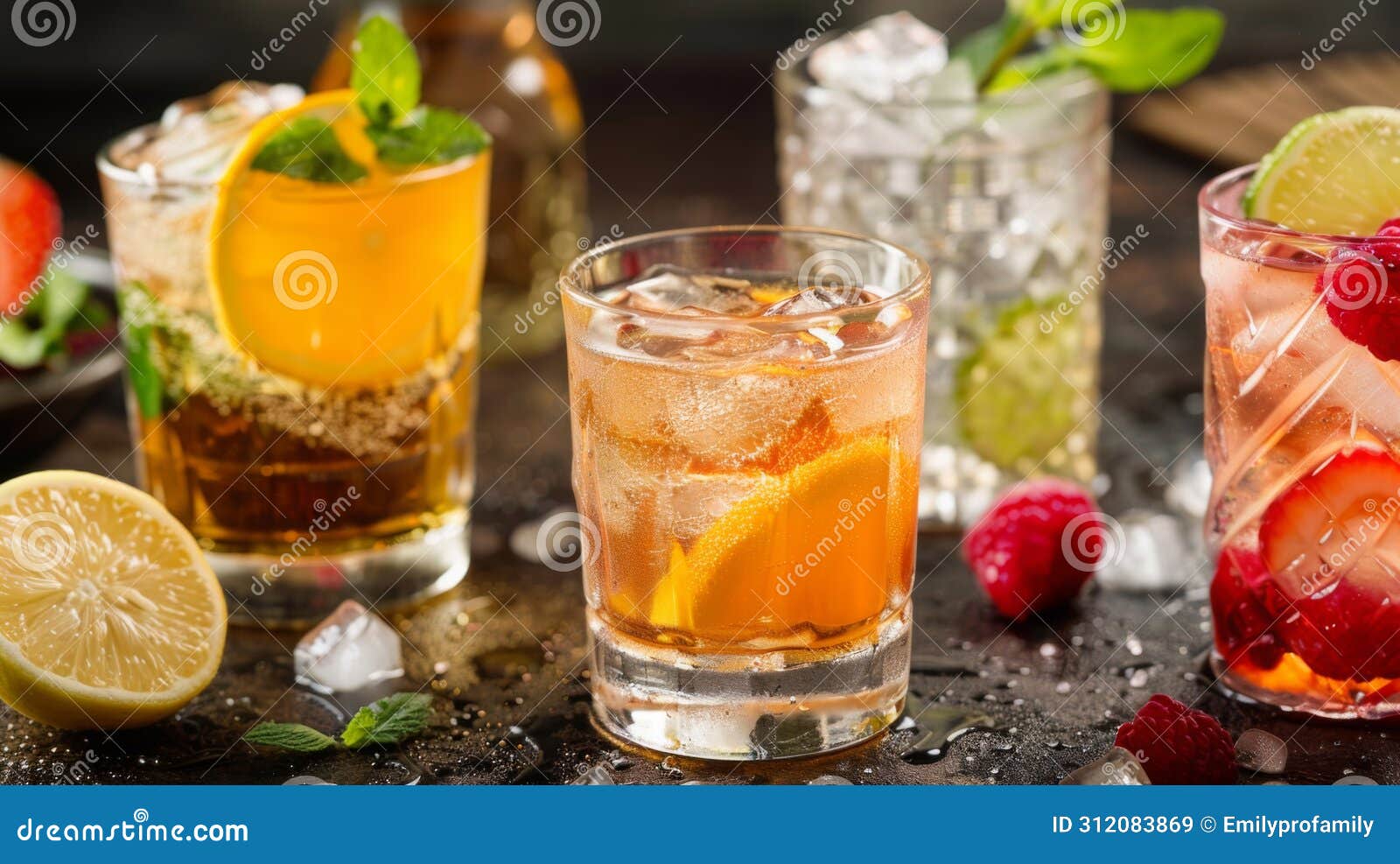 Table with Glasses of Assorted Drinks Stock Image - Image of cocktails ...