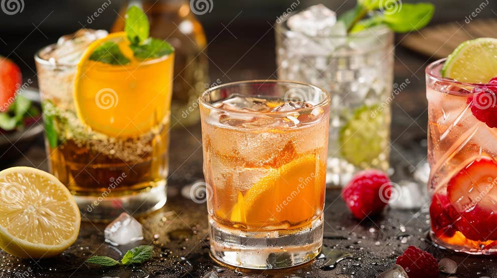 Table with Glasses of Assorted Drinks Stock Image - Image of cocktails ...