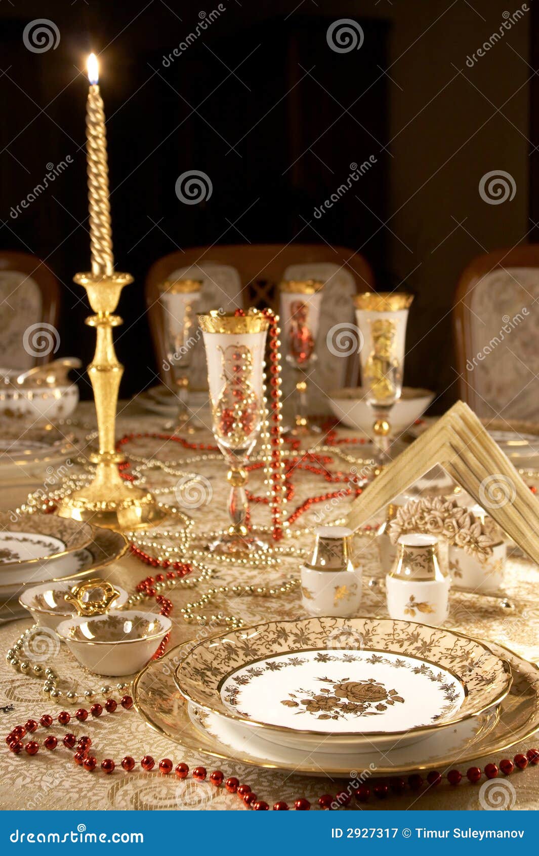 Table with gold dishes stock image. Image of goblet, dress - 2927317
