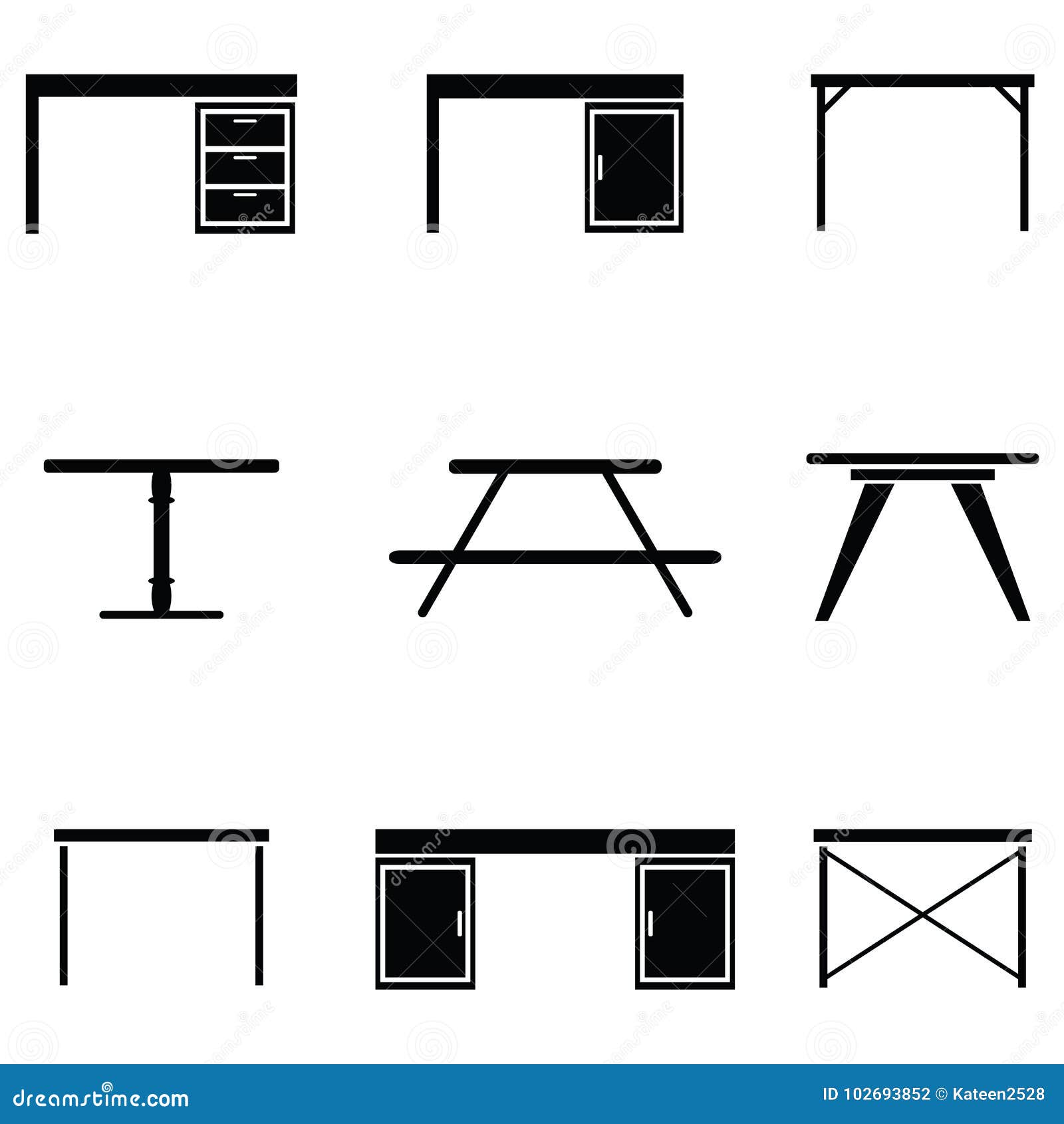 Table icon set stock illustration. Illustration of table - 102693852
