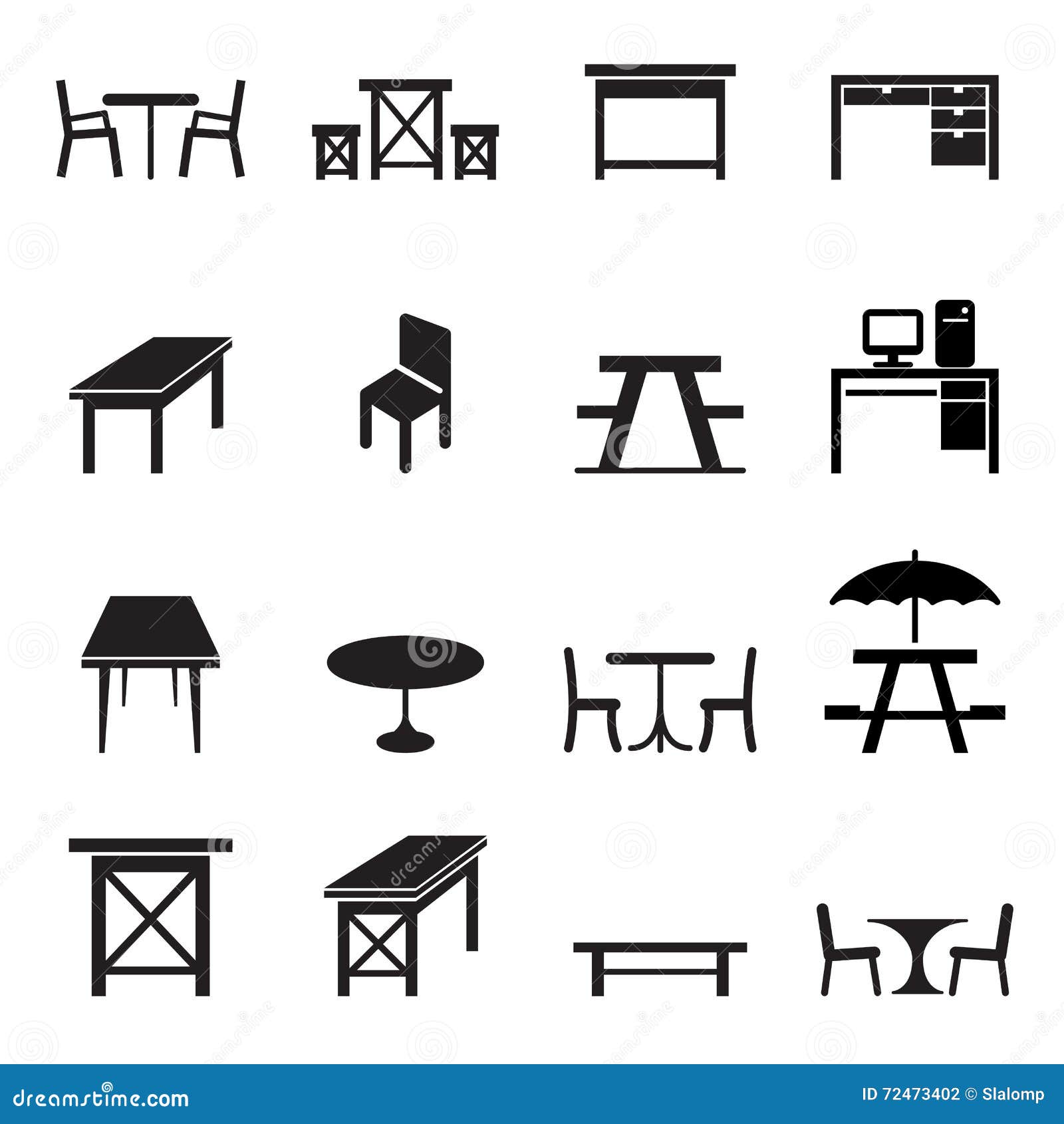 Table icons set stock vector. Illustration of oblique - 72473402