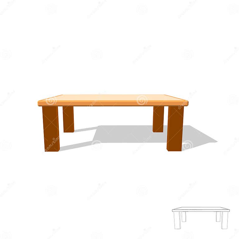 Table. Isolated on White. 3d Vector Illustration. Front View. Stock ...