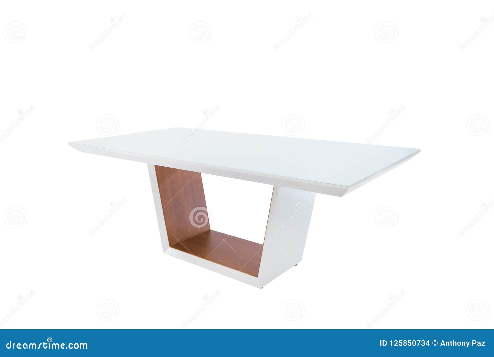 Wooden Modern Table on White Background. Stock Photo - Image of modern ...