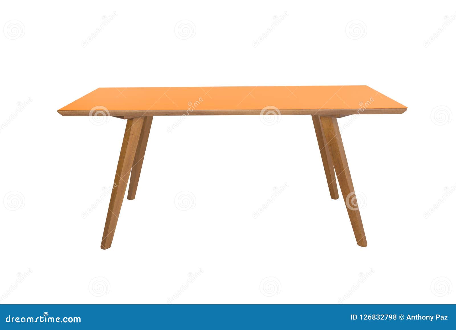 Wooden Modern Table on White Background. Stock Photo - Image of modern ...