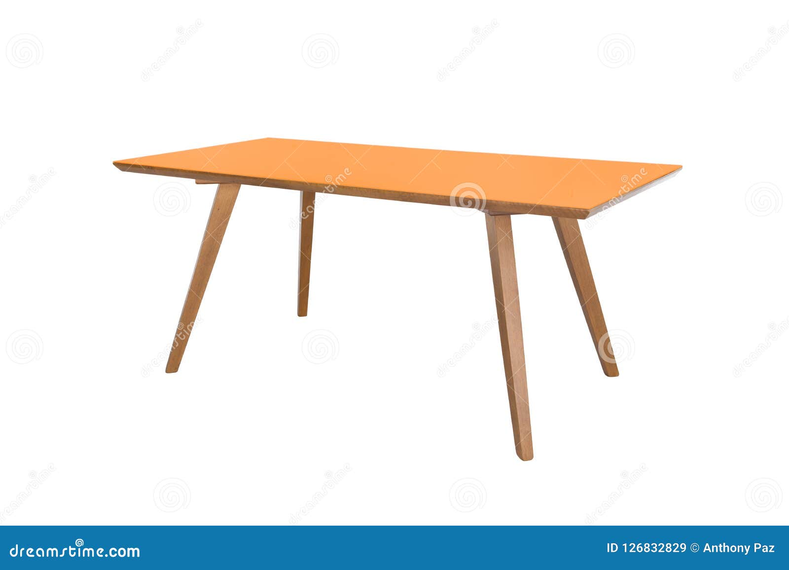 Wooden Modern Table on White Background. Stock Image - Image of orange ...