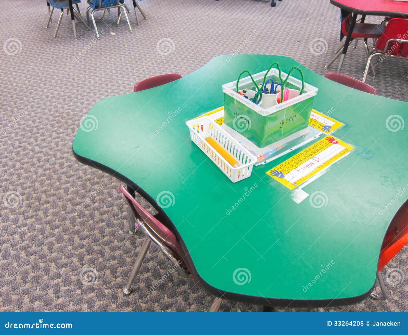 Kindergarten Classroom With Small Chairs And Tables Stock Photo ...