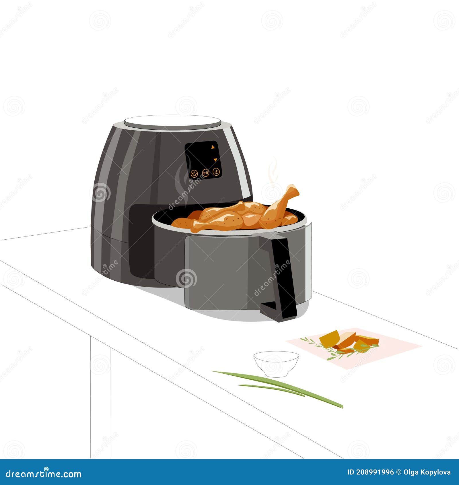 Cooking Delicious Chicken in a Deep Fryer. Smart Technology. Vector ...