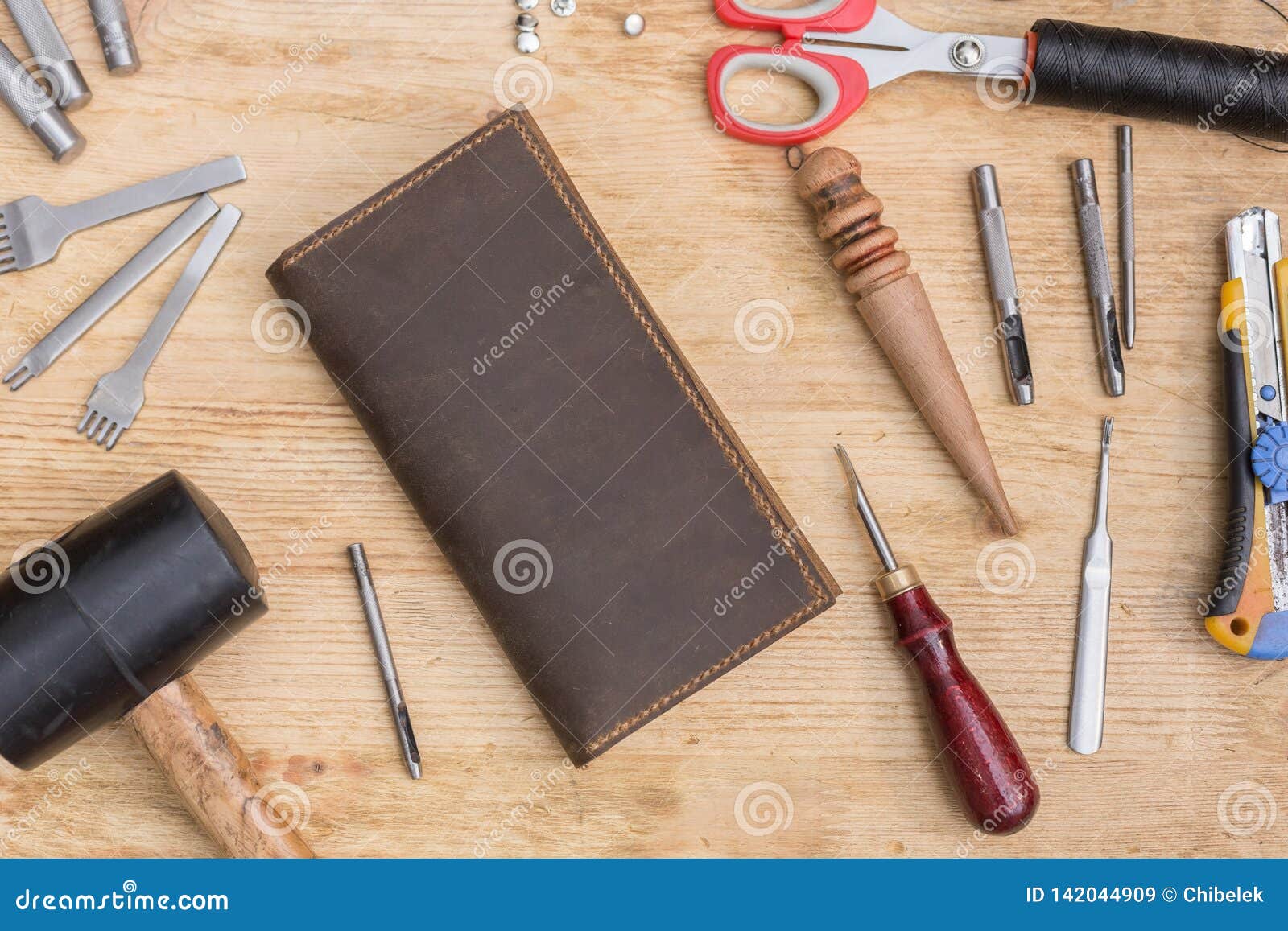 Master Class of Making Leather Wallet. Stock Image - Image of cobbler ...