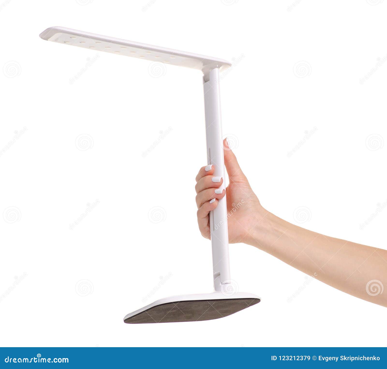 Table lamp LED in hand stock image. Image of indoors - 123212379