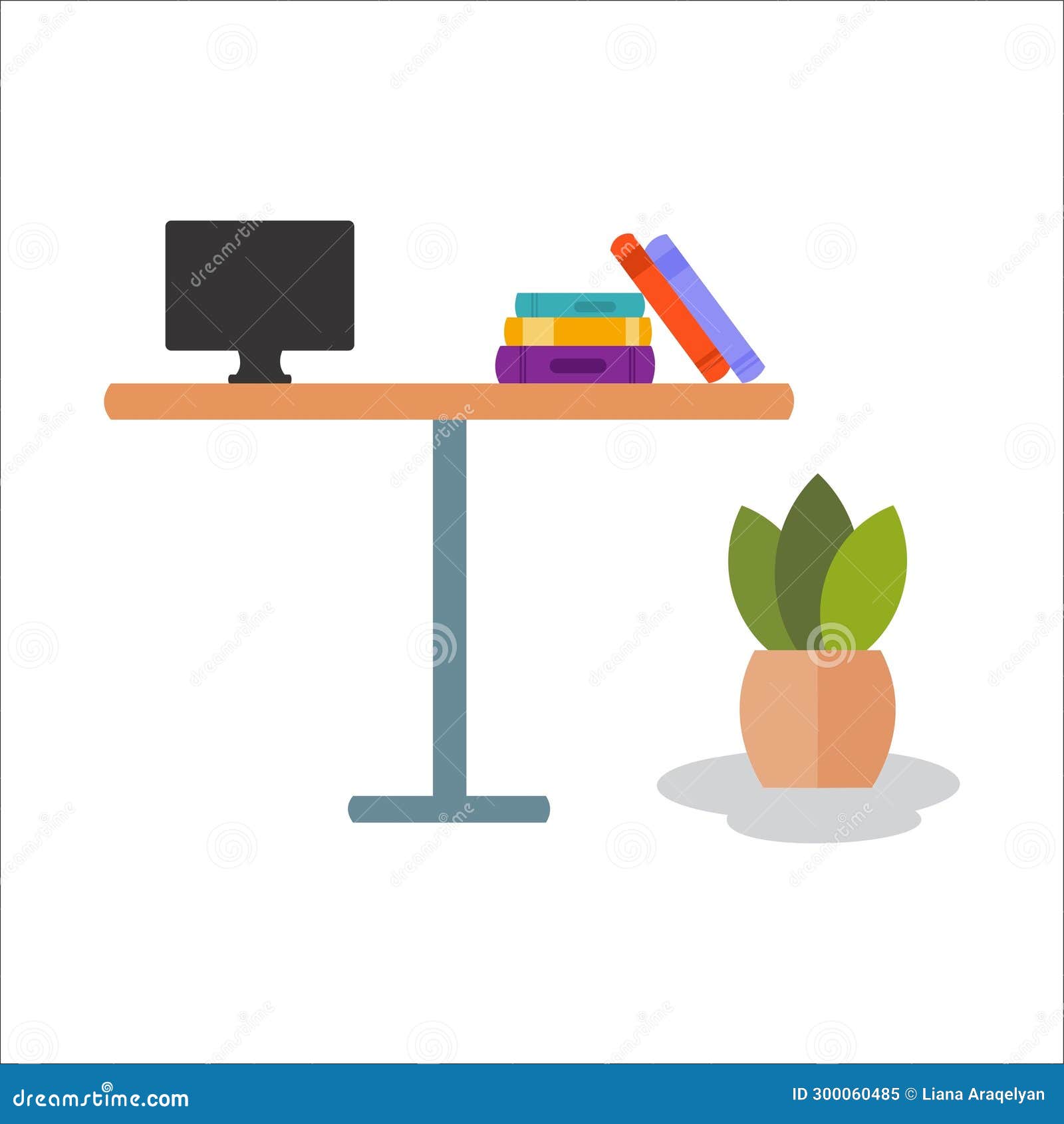 Table with Laptop and Books Stock Vector - Illustration of wood, desk ...