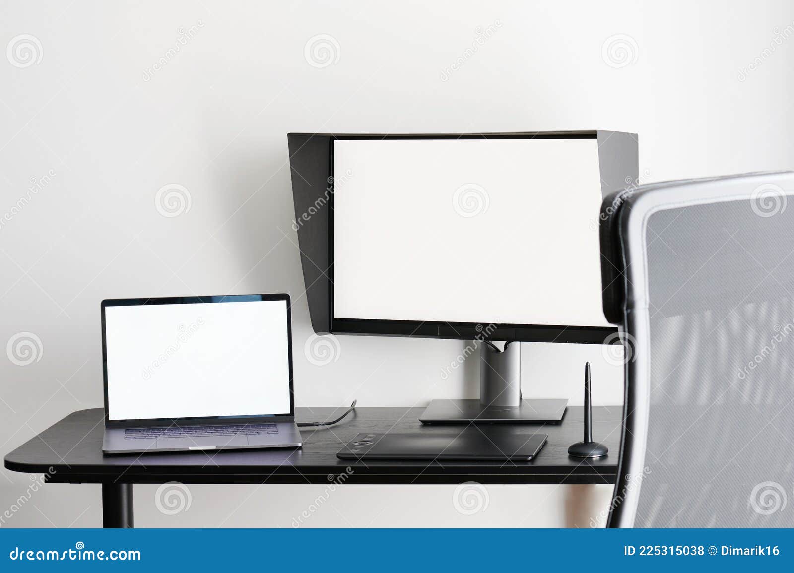 Table with Laptop and Monitor Stock Photo - Image of smart, computer ...