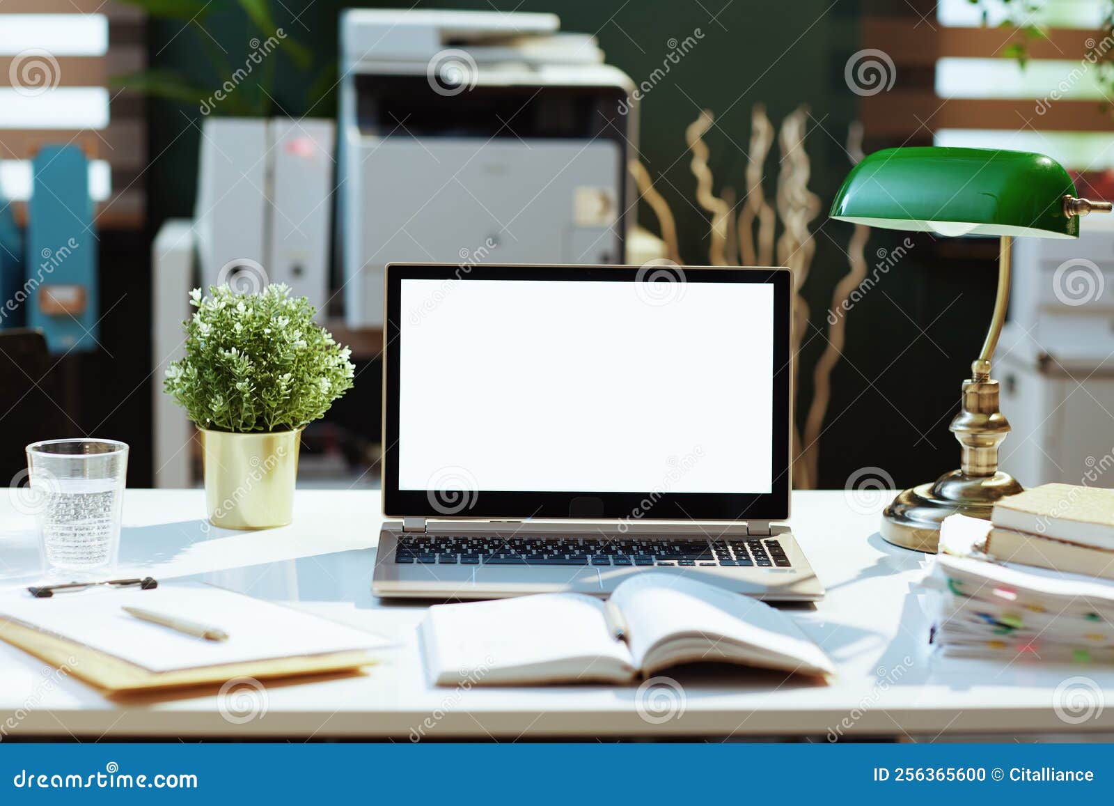 Table with Laptop and Notebook in Modern Office Stock Photo - Image of ...