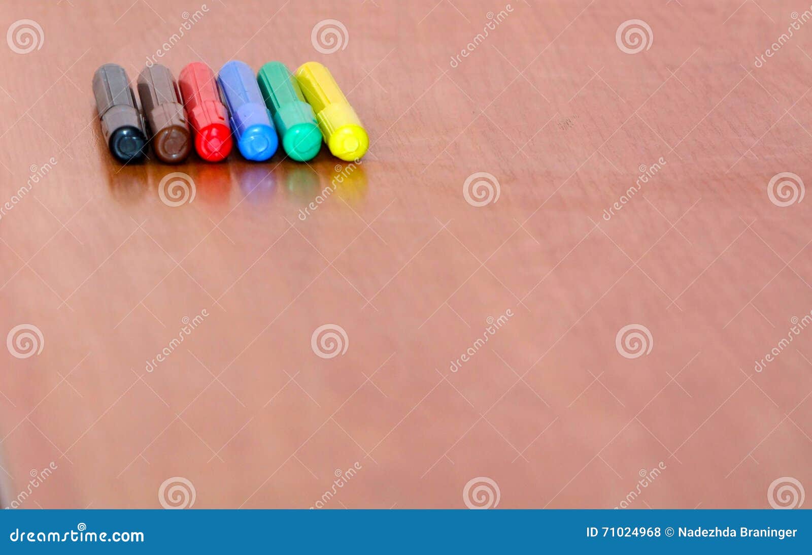On the Table Lay a Lot of Markers of Different Colors. Stock Photo ...
