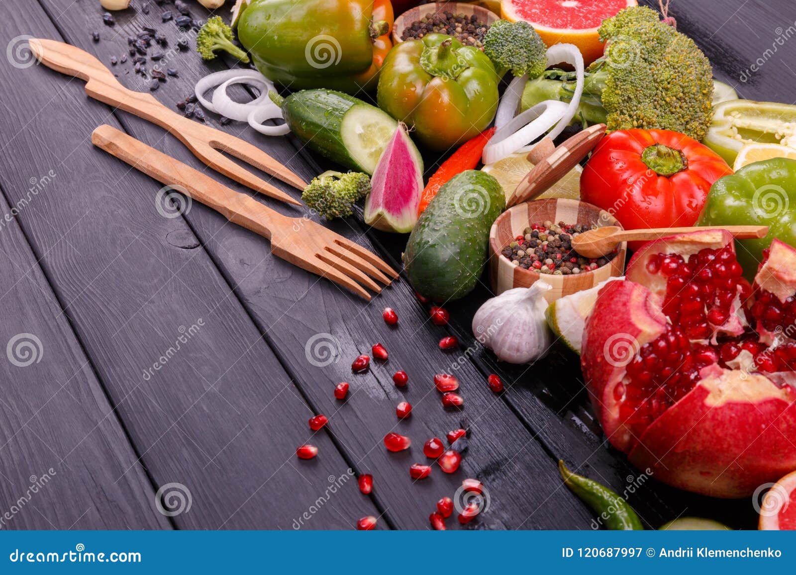 A Table is Layed Out with Fruit and Vegetables Stock Image - Image of ...