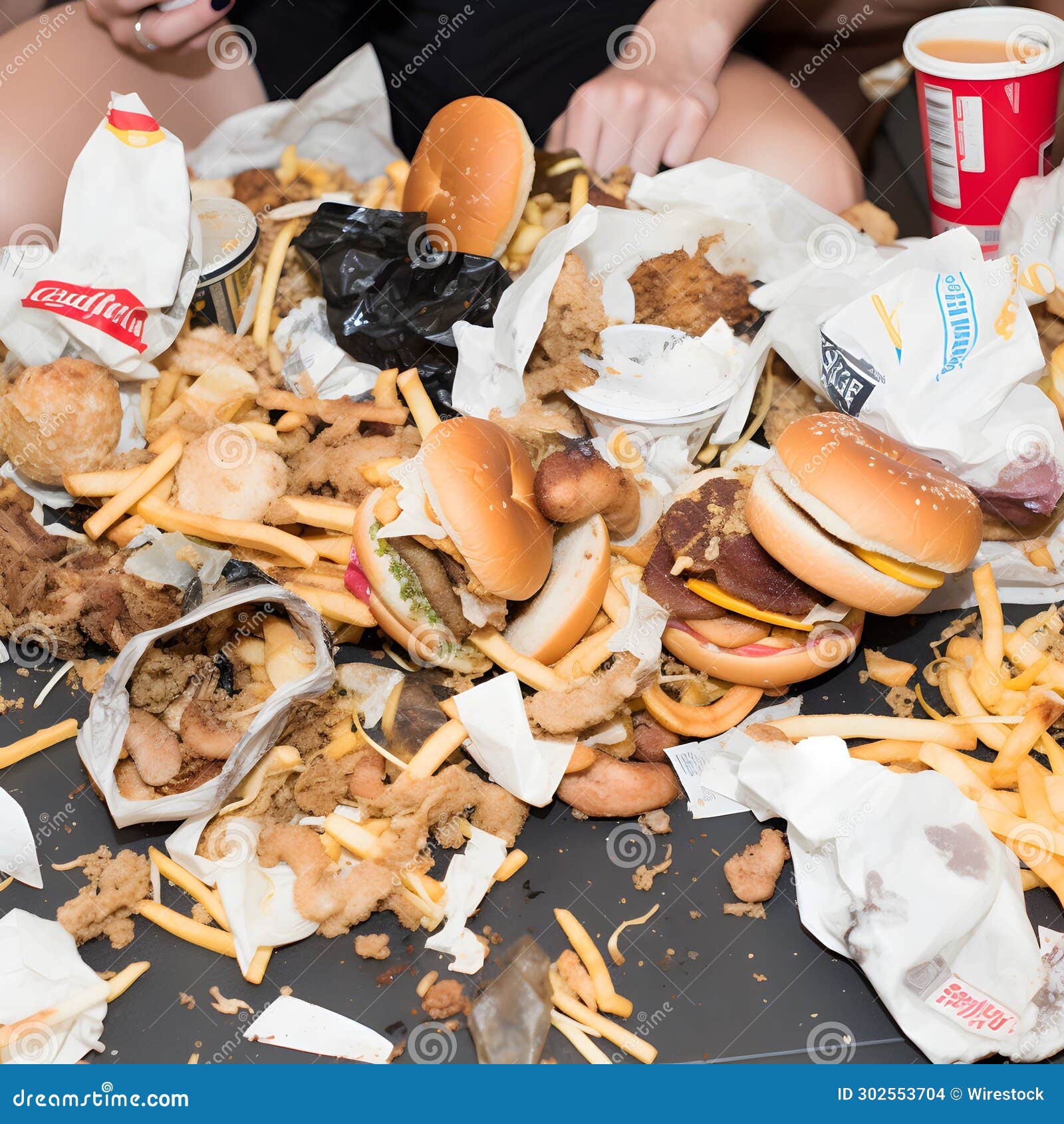 Table Littered with an Array of Fast Food. Fast Food Waste Concept. AI ...