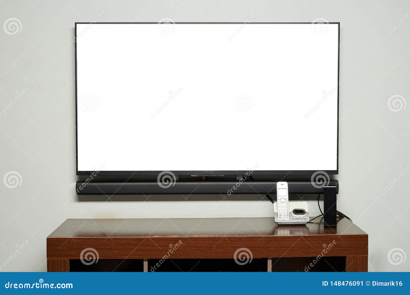 Table in Living Room with TV and Phone Stock Image - Image of wifi ...