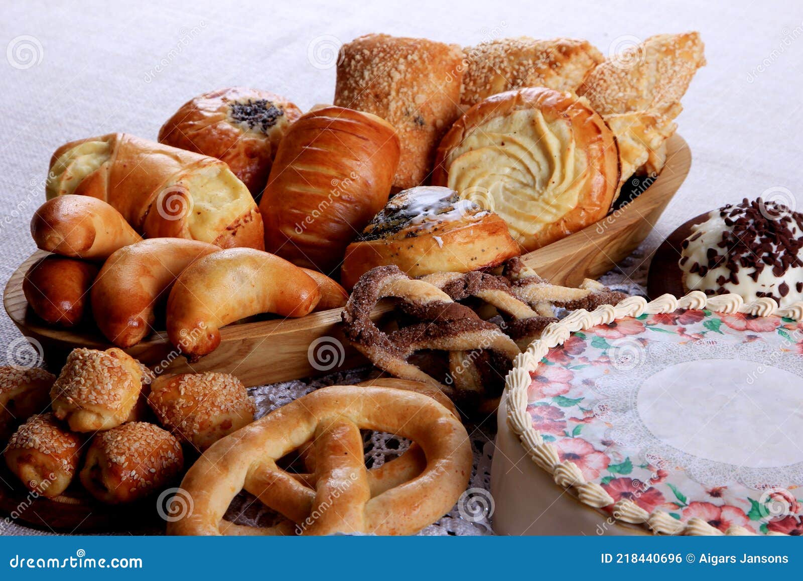 Table with Loads of Cakes, Cupcakes and Pies. Cake Selection on White ...