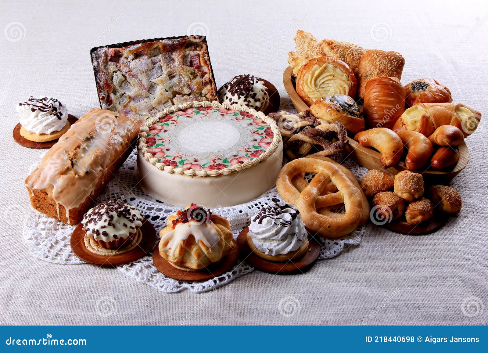 Table with Loads of Cakes, Cupcakes and Pies. Cake Selection on White ...