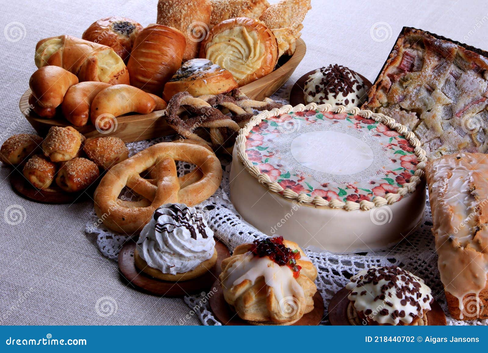 Table With Loads Of Cakes, Cupcakes And Pies. Cake Selection On White ...