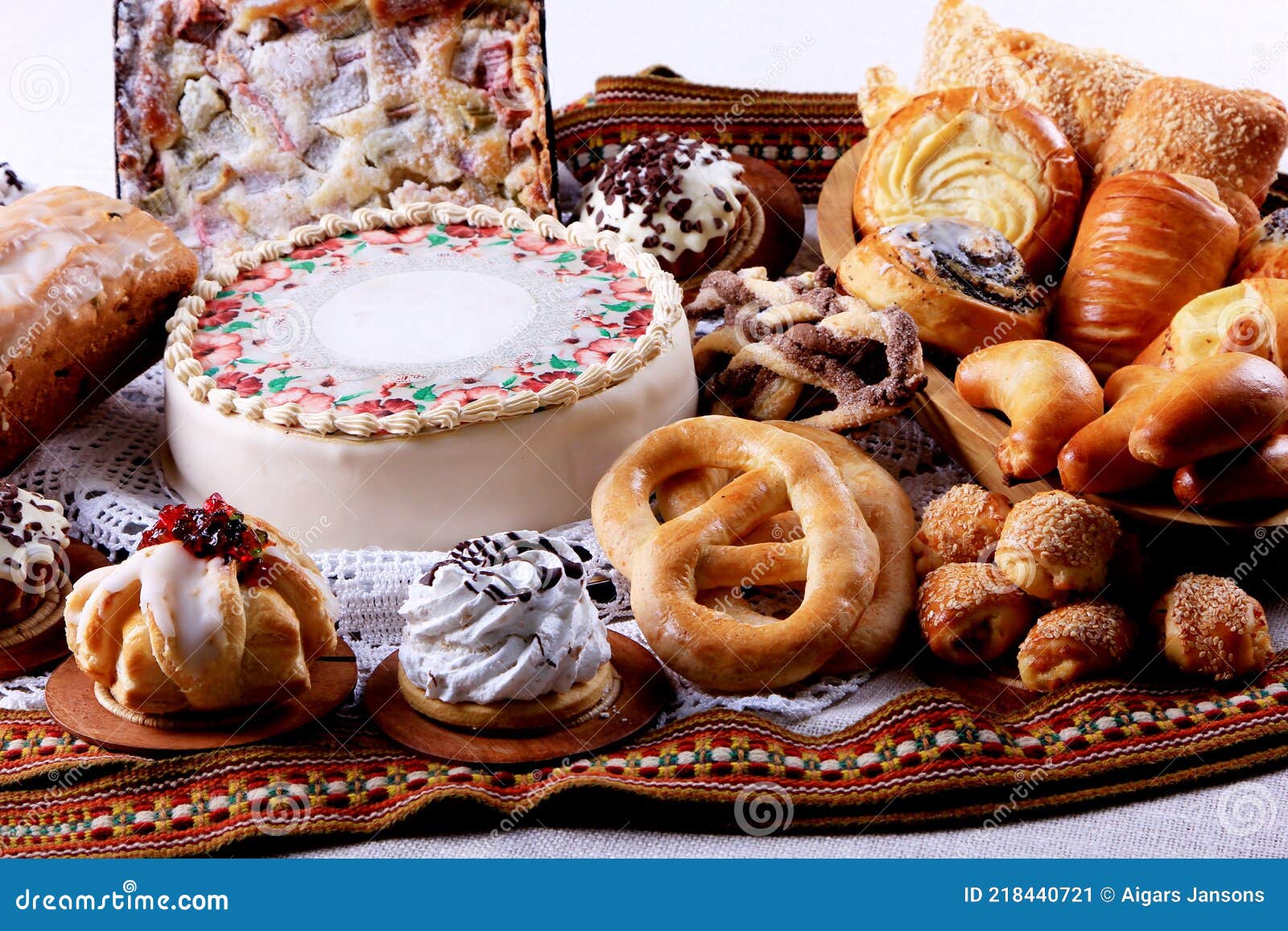 Table with Loads of Cakes, Cupcakes and Pies. Cake Selection on White ...
