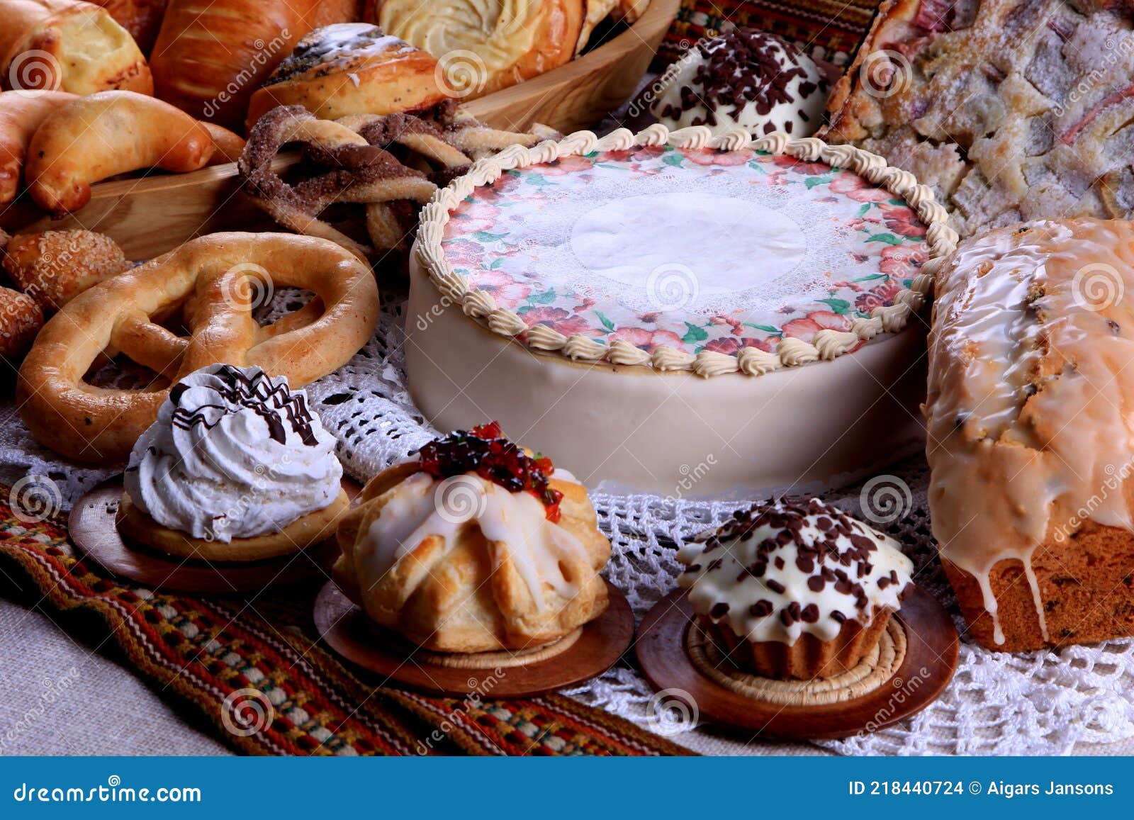 Table With Loads Of Cakes, Cupcakes And Pies. Cake Selection On White ...