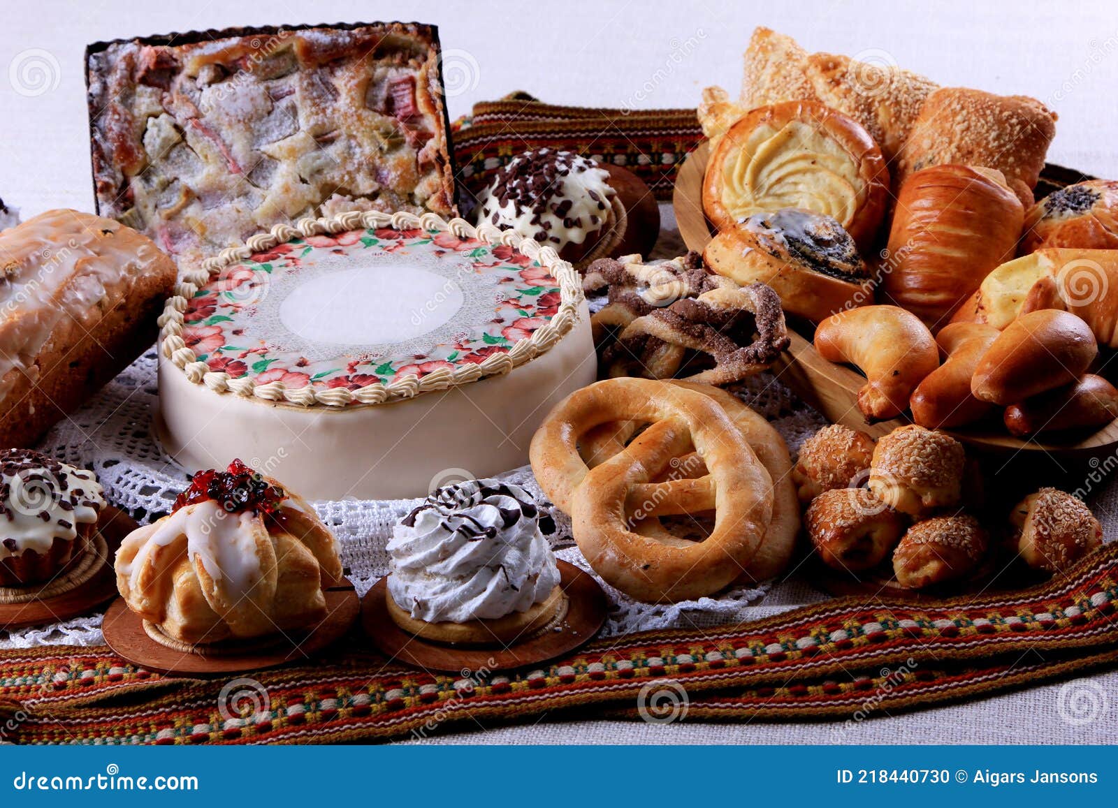 Table with Loads of Cakes, Cupcakes and Pies. Cake Selection on White ...