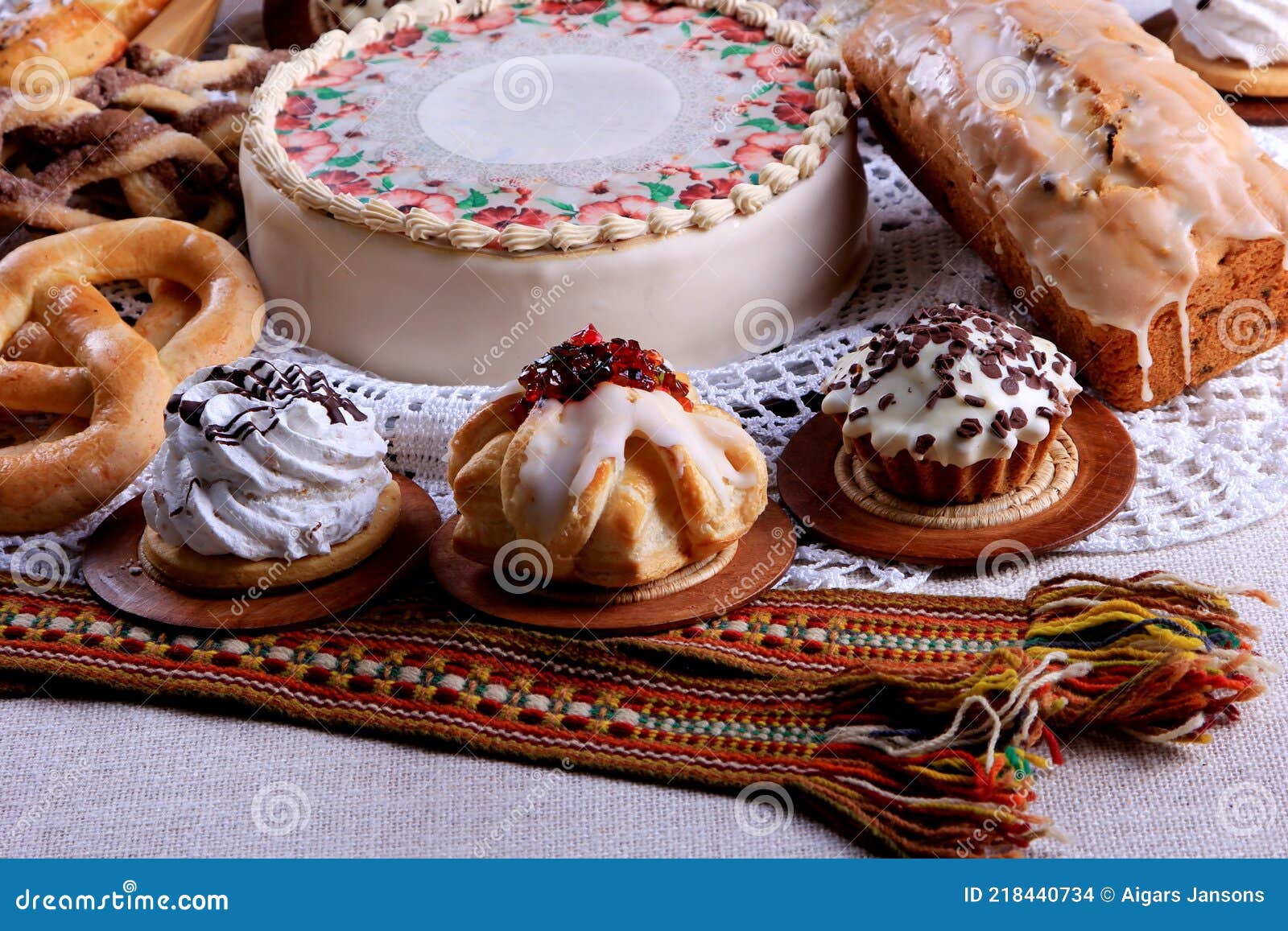 Table with Loads of Cakes, Cupcakes and Pies. Cake Selection on White ...