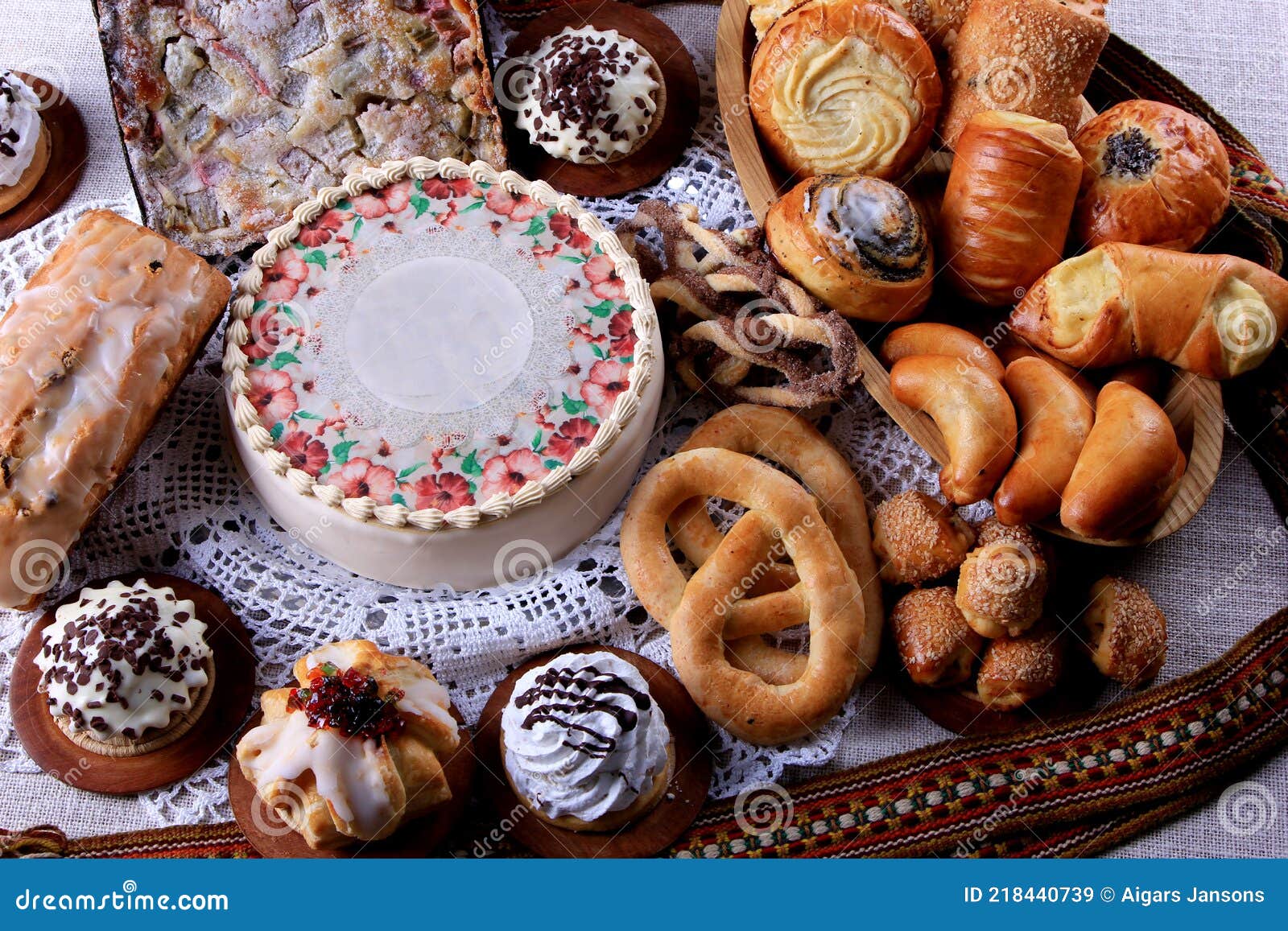 Table with Loads of Cakes, Cupcakes and Pies. Cake Selection on White ...