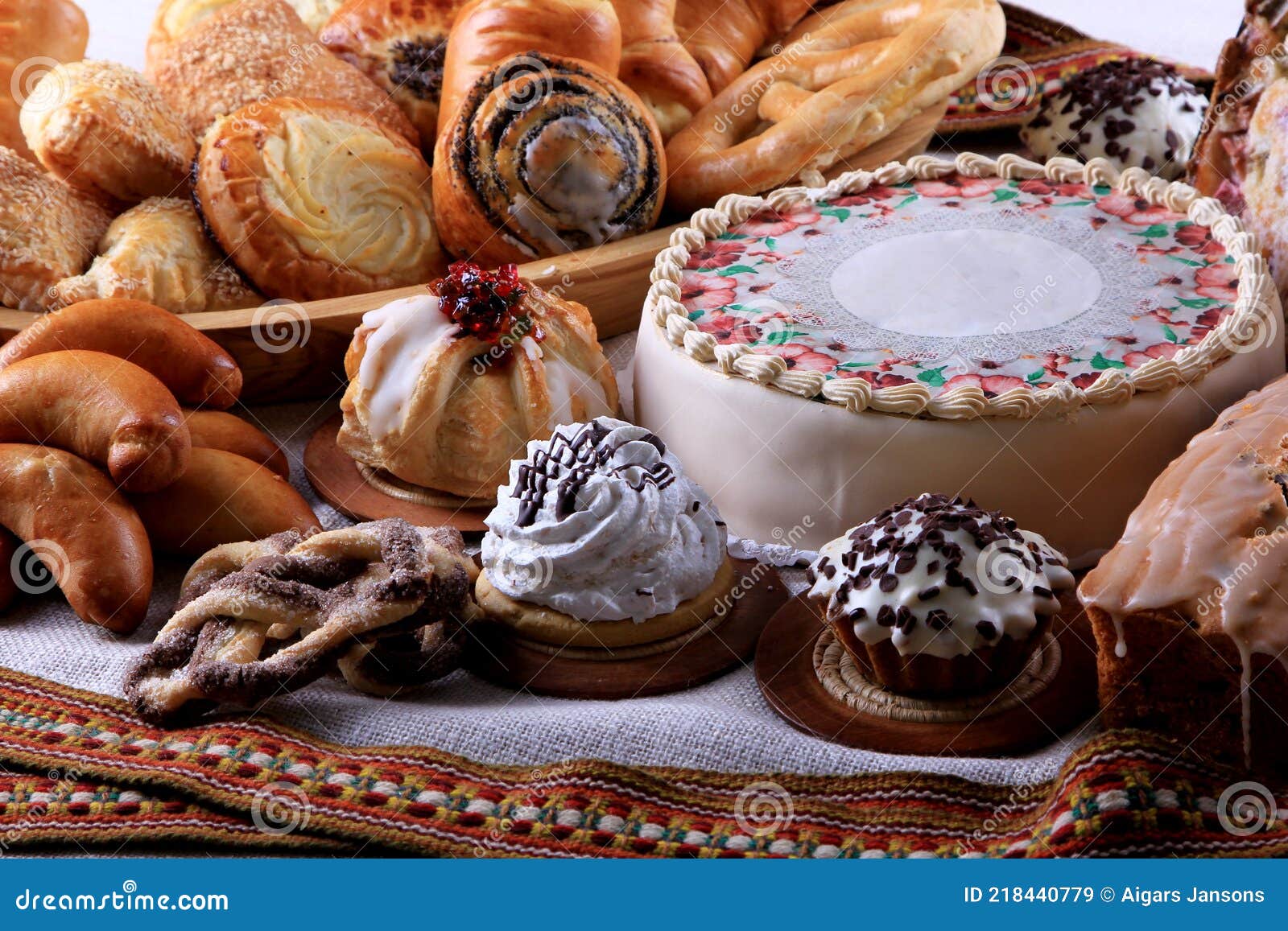 Table with Loads of Cakes, Cupcakes and Pies. Cake Selection on White ...