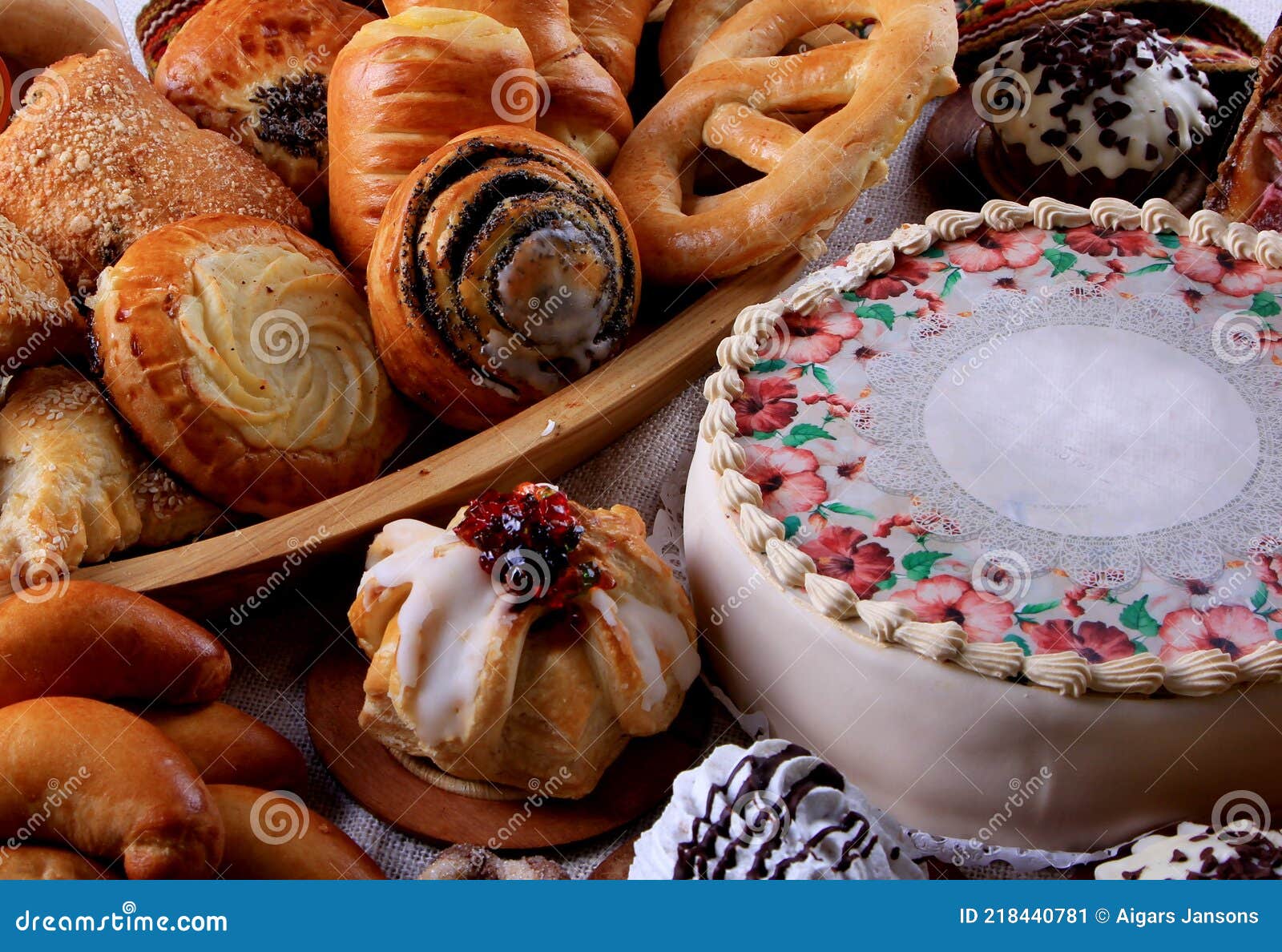 Table with Loads of Cakes, Cupcakes and Pies. Cake Selection on White ...