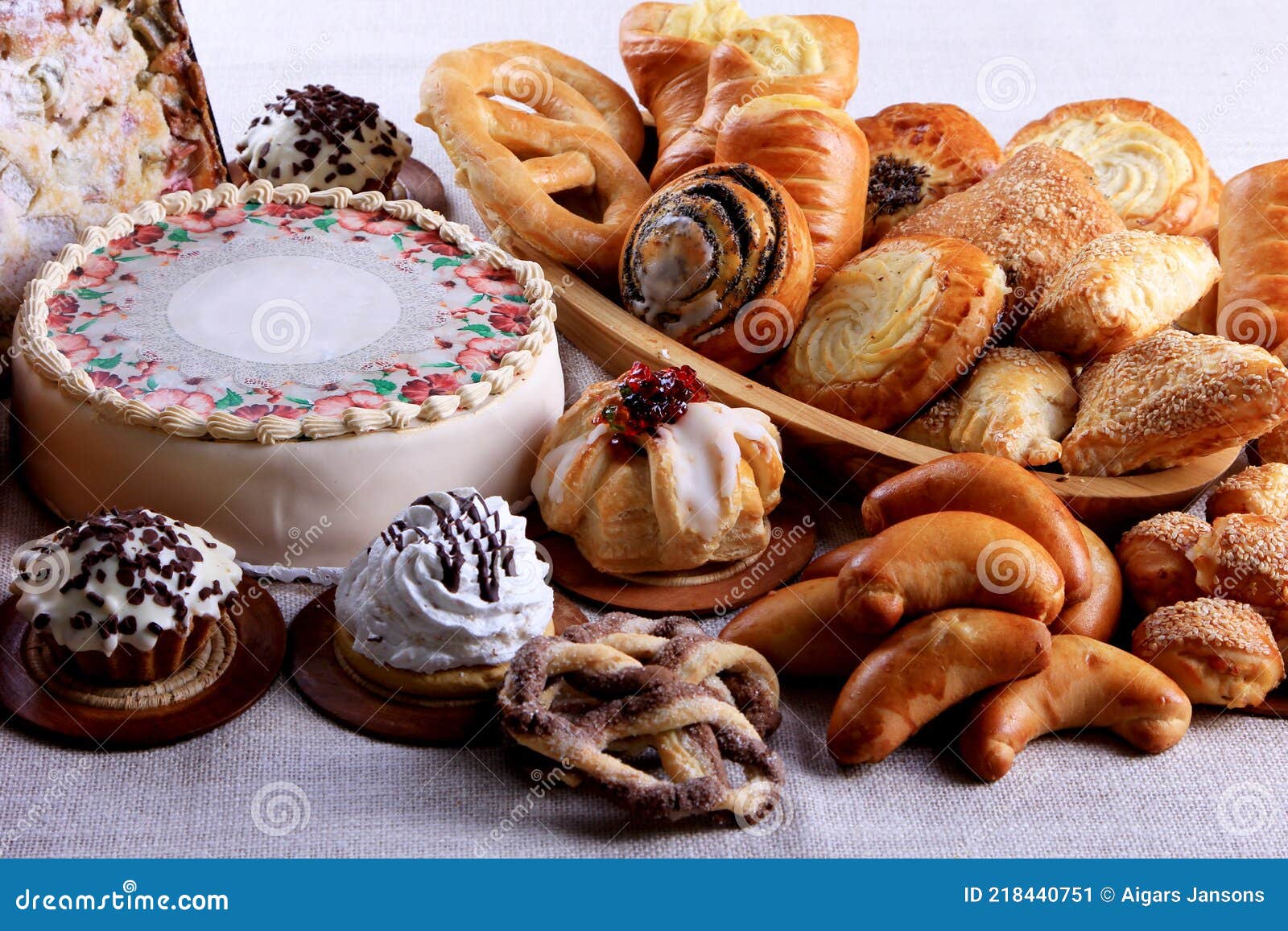 Table with Loads of Cakes, Cupcakes and Pies. Cake Selection on White ...