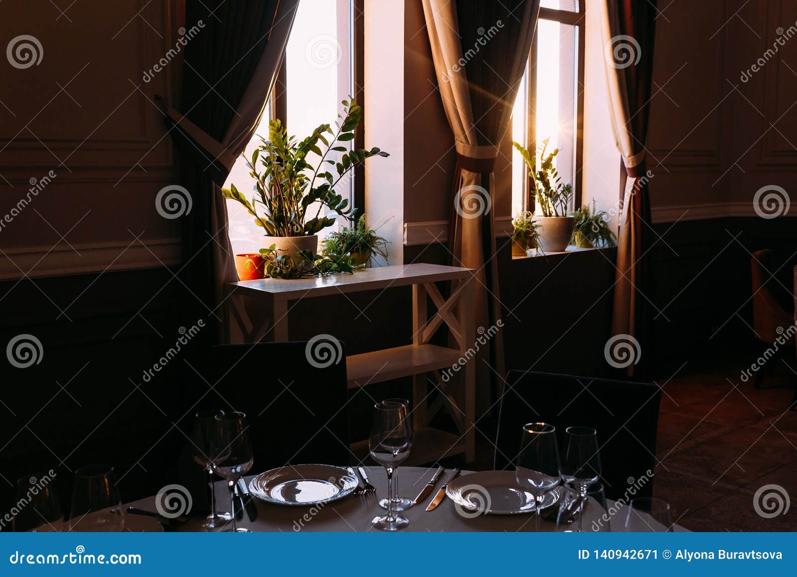 Table in a Luxurious Restaurant in Front of the Window Stock Image ...