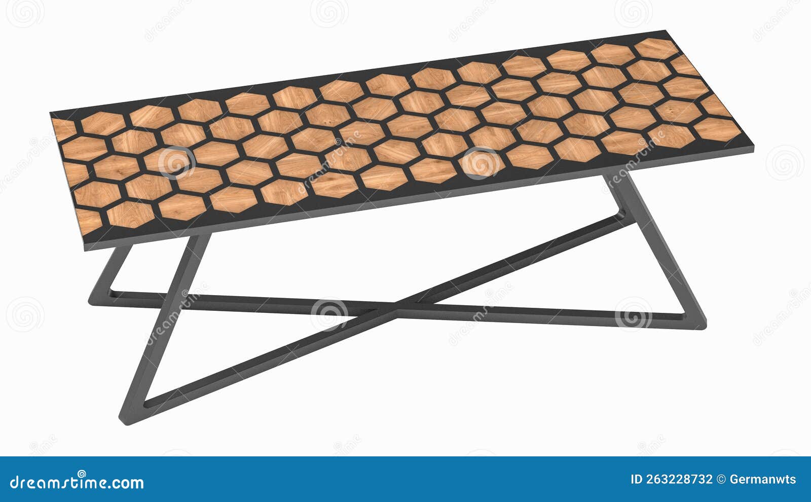 Table Made of Black Opaque Epoxy Resin with Wooden Hexagonal Elements ...
