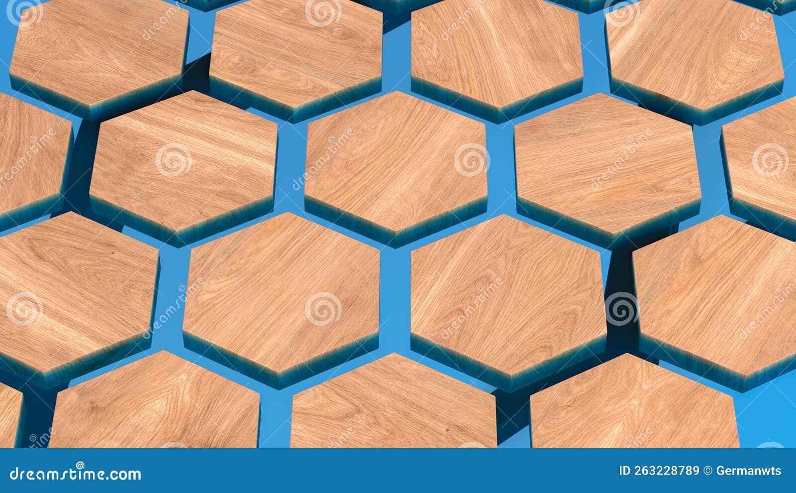 Table Made of Blue Epoxy Resin with Wooden Hexagonal Elements. 3D ...