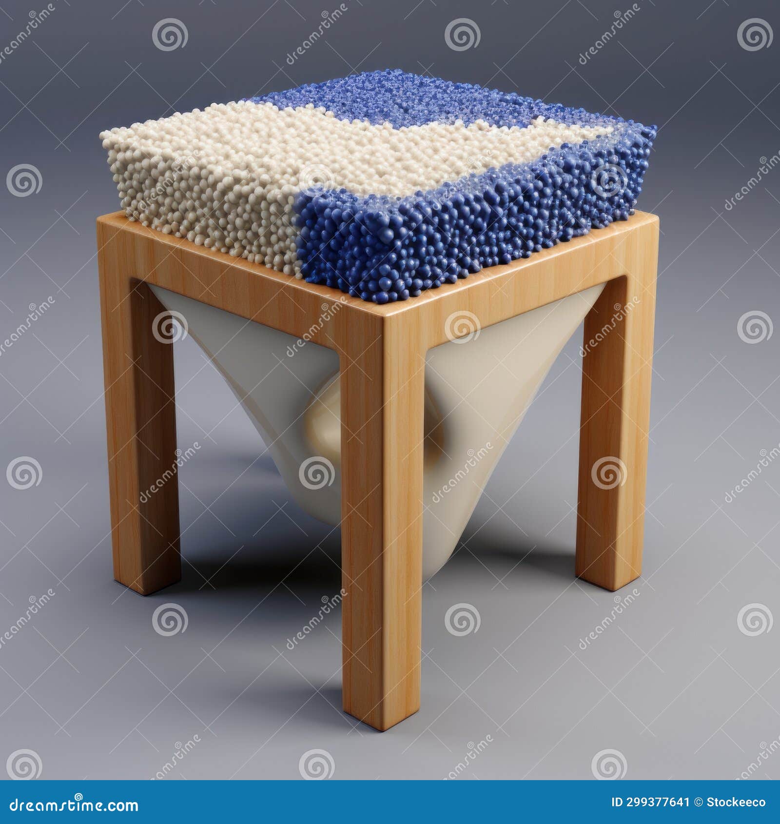 Pixelated Realism: White and Blue Stool on Wooden Base Stock ...