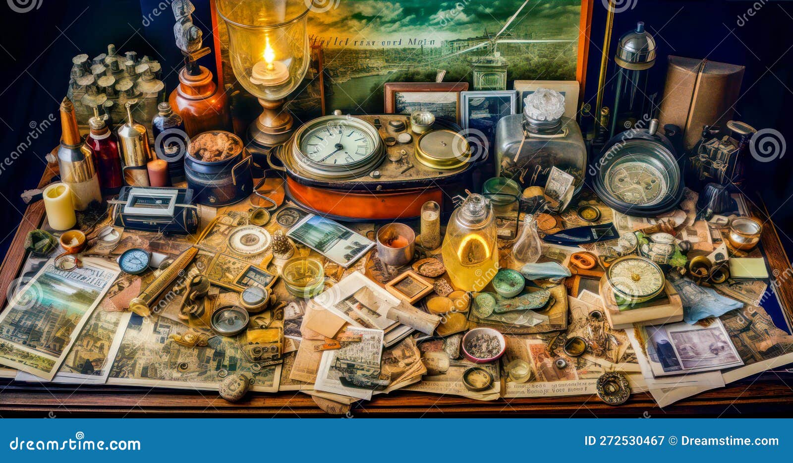 Table with Many Different Items on it. Generative AI Stock Illustration ...