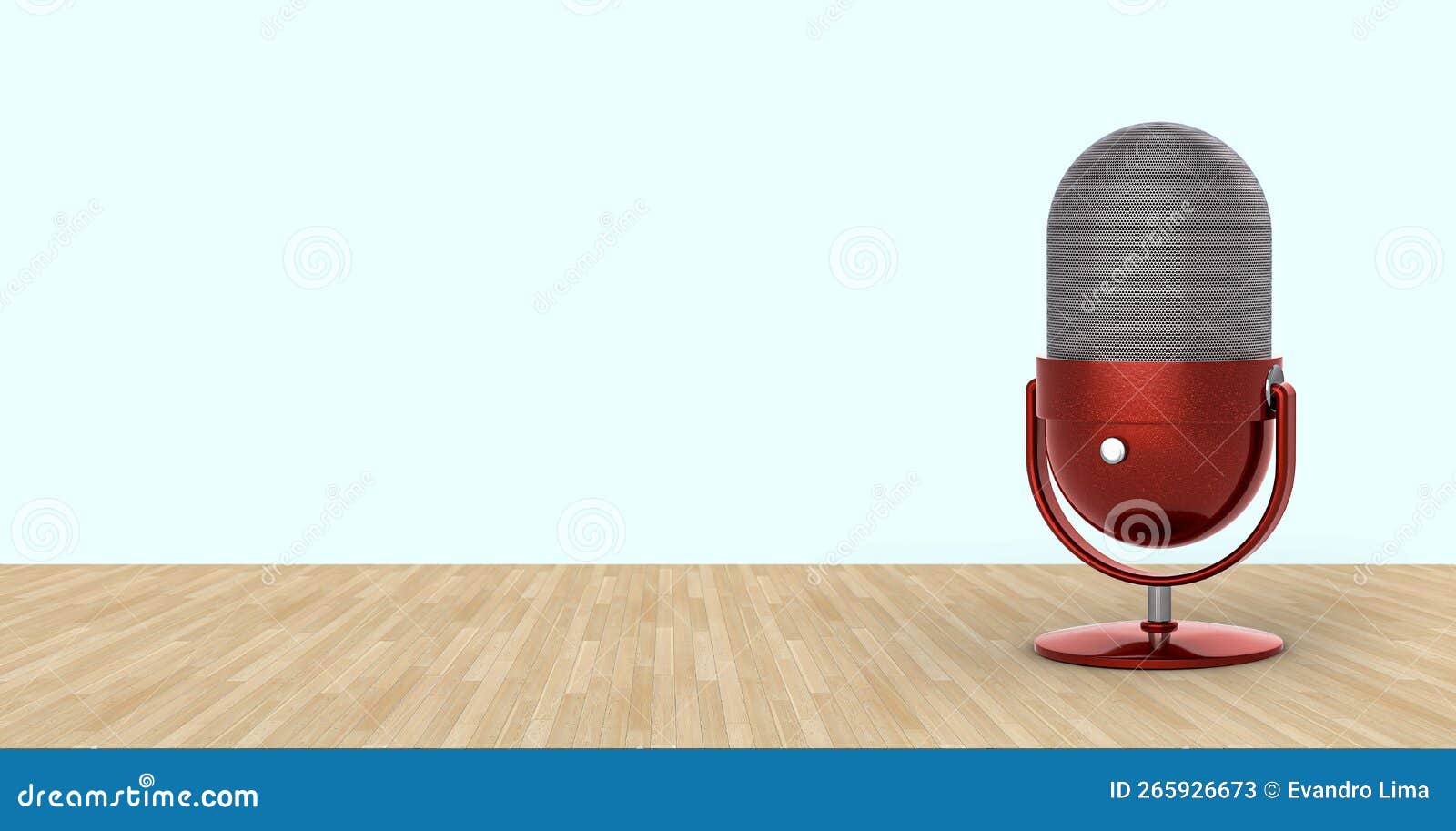 Table Microphone in Red Color for Podcast on a Wooden Table and Light ...