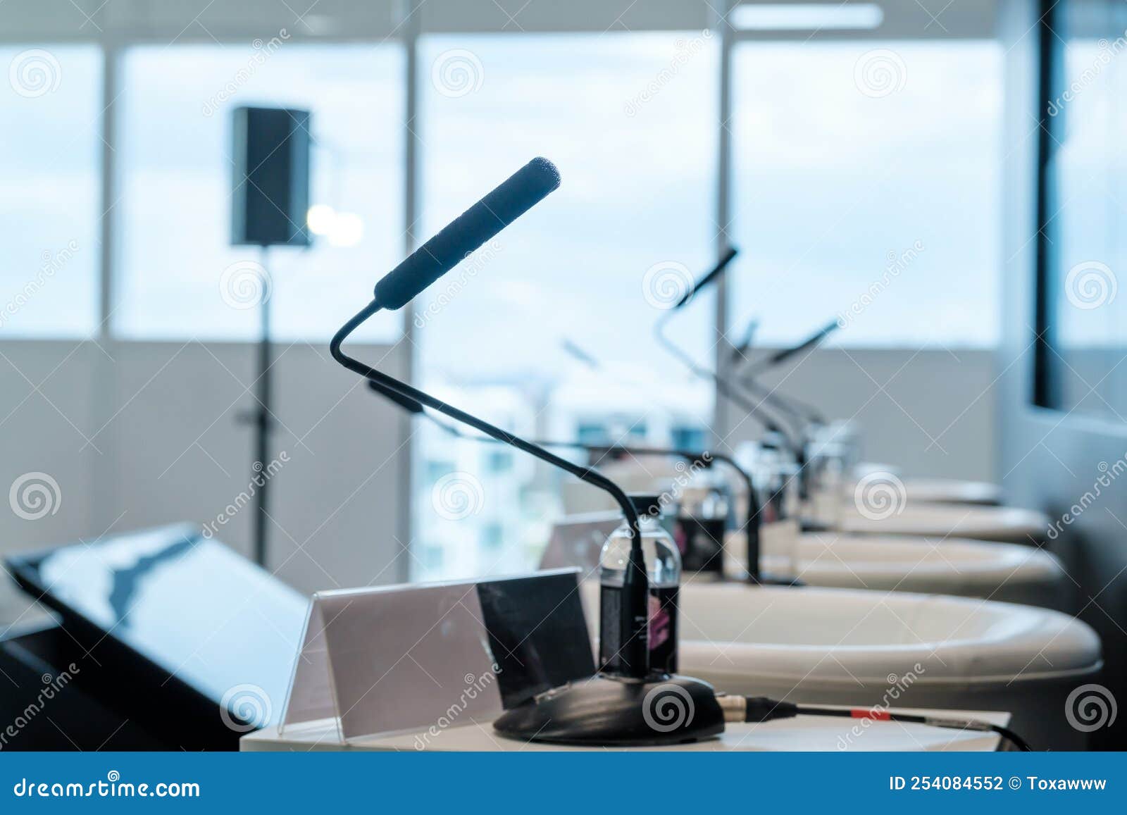 Table Microphone at Conference Hall Stock Photo - Image of microphone ...