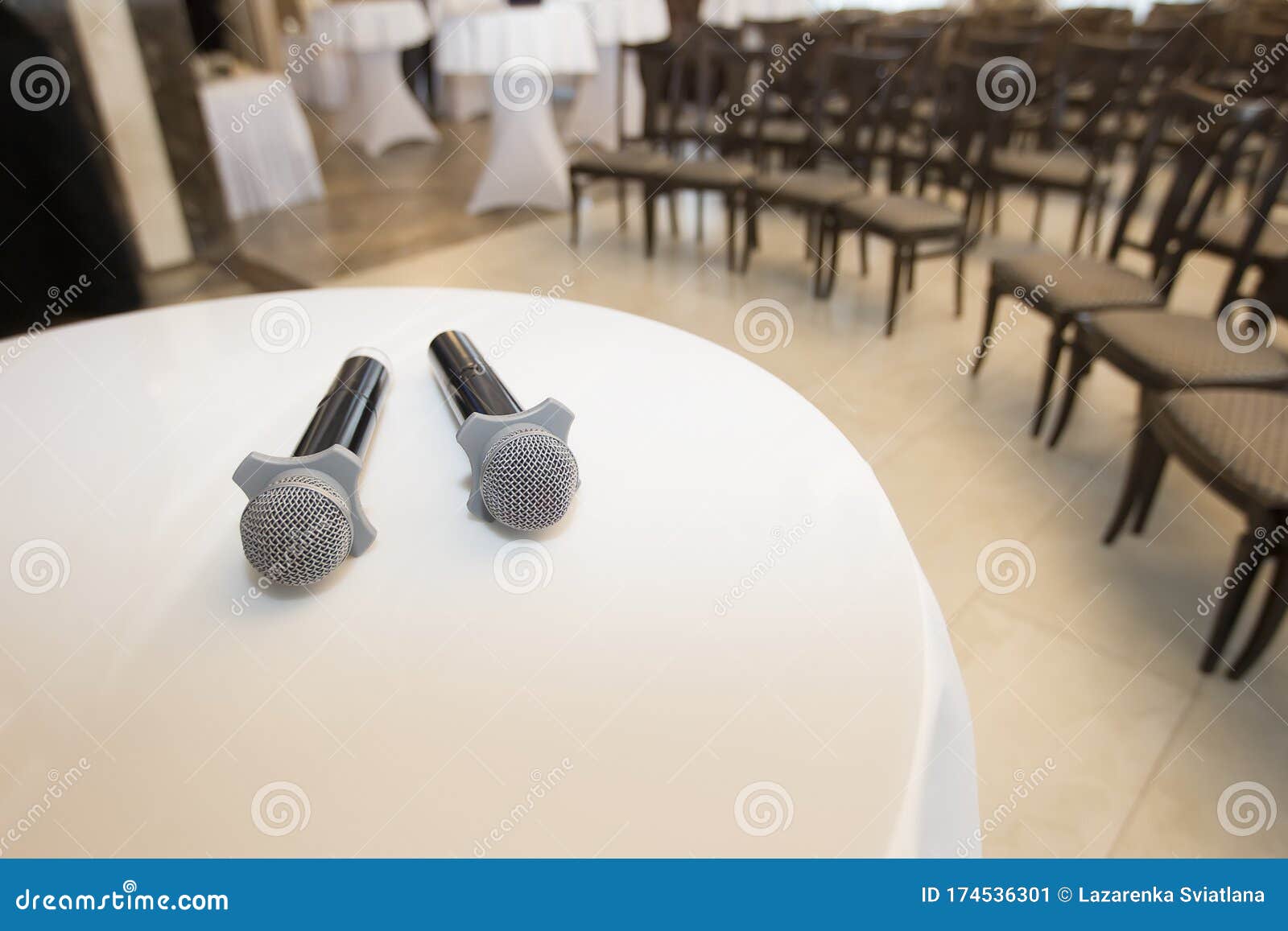 Table with microphones stock image. Image of horizontal - 174536301