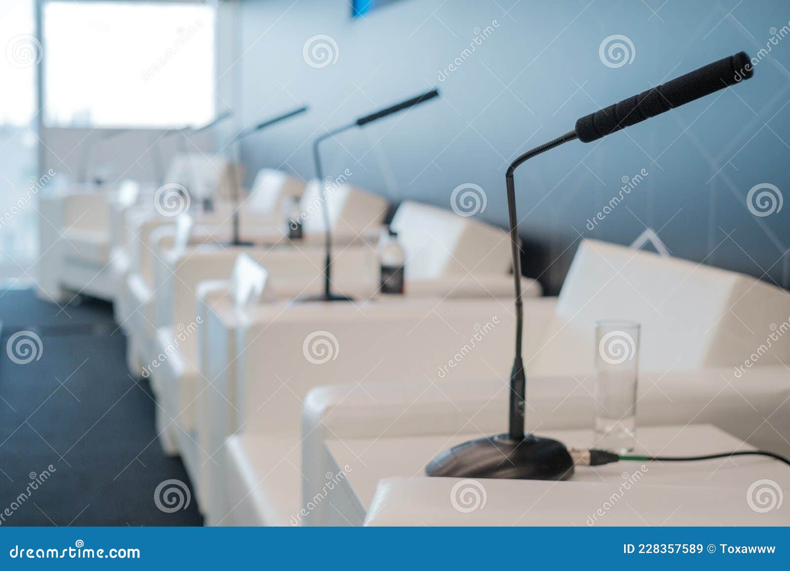 Table Microphones at Conference Hall Stock Image - Image of audio ...