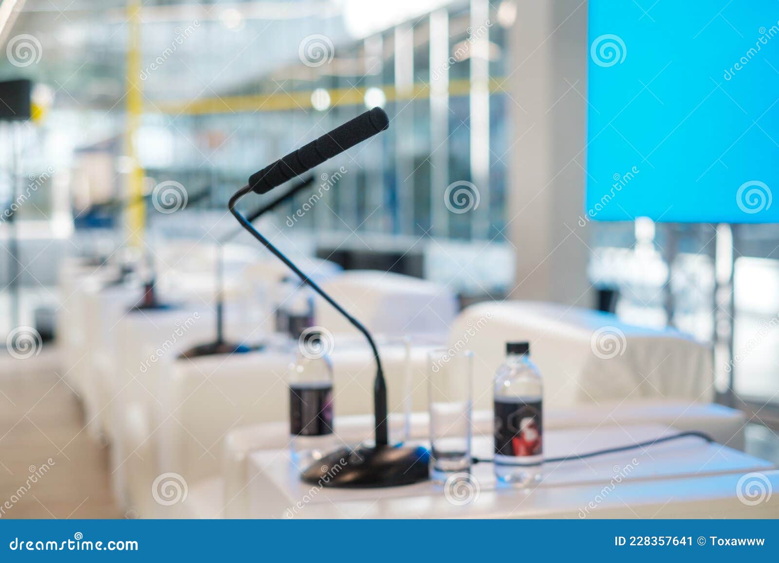 Table Microphones at Conference Hall Stock Image - Image of ...