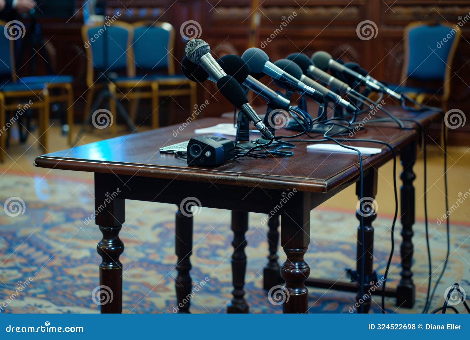 Table with Microphones for the Press Conference Stock Illustration ...